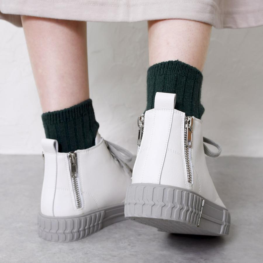 本革 スニーカー レディース 日本製 厚底 バックジップ ハイカット