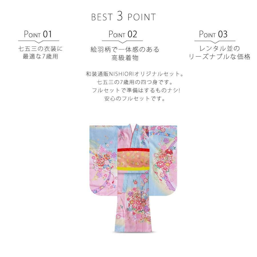 NISHIORI 四ツ身 絵羽 15点フルセット 選べる6タイプ 7歳 女児用 NISHIORI 四ツ身 絵羽 15点フルセット 選べる6タイプ 7歳 女児用