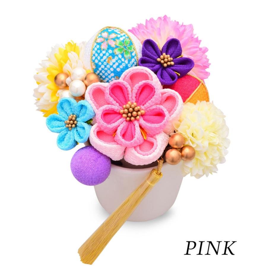 NISHIORI Arenca 髪飾り 成人式 花髪飾り Uピン 12点セット フラワーポット入り 選べる 6色 「美和花」 牡丹 梅 レッド ピンク 黒 ベージュ シルク つまみ細工 日本製 ...