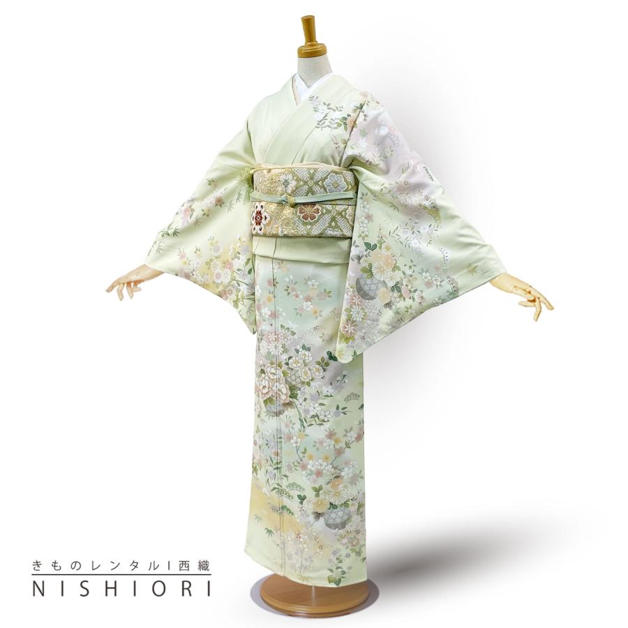 NISHIORI 訪問着 レンタル商品 着物レンタル商品 貸衣装 フルセット レンタル商品着物 【ワイドサイズ】 グリーン No.0252 : 和装通販 西織 - 通販 - Yahoo!ショッピング