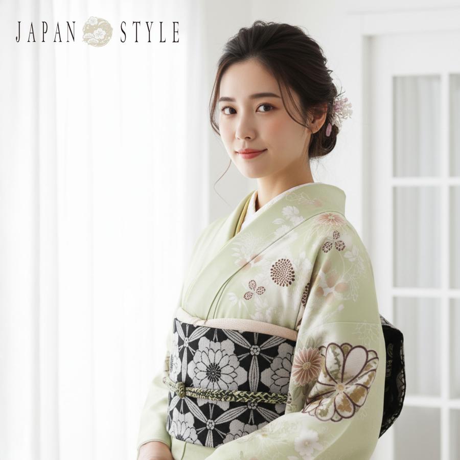 NISHIORI 【レンタル】2025年 新作 JAPAN STYLE 訪問着 貸衣装 フルセット【画像の帯がセット】入学式 卒業式 七五三 結婚式 お宮参り 緑 グリーン系 No.439 ...