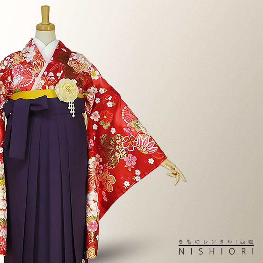 NISHIORI 二尺袖着物 袴 レンタル商品 送料無料 貸衣装 赤×紫×刺繍 袴