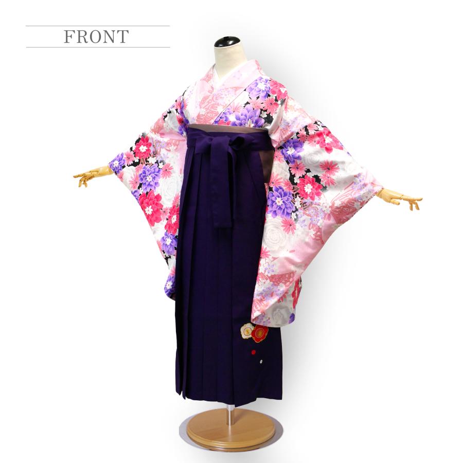 NISHIORI 【レンタル】ジュニア 着物 袴 フルセット レンタル 【袴SSサイズ】【143cm〜148cm】十三参り 卒業式 貸衣装 晴れ着 小学生 ピンク 黒 紫 華やか No.256 ...