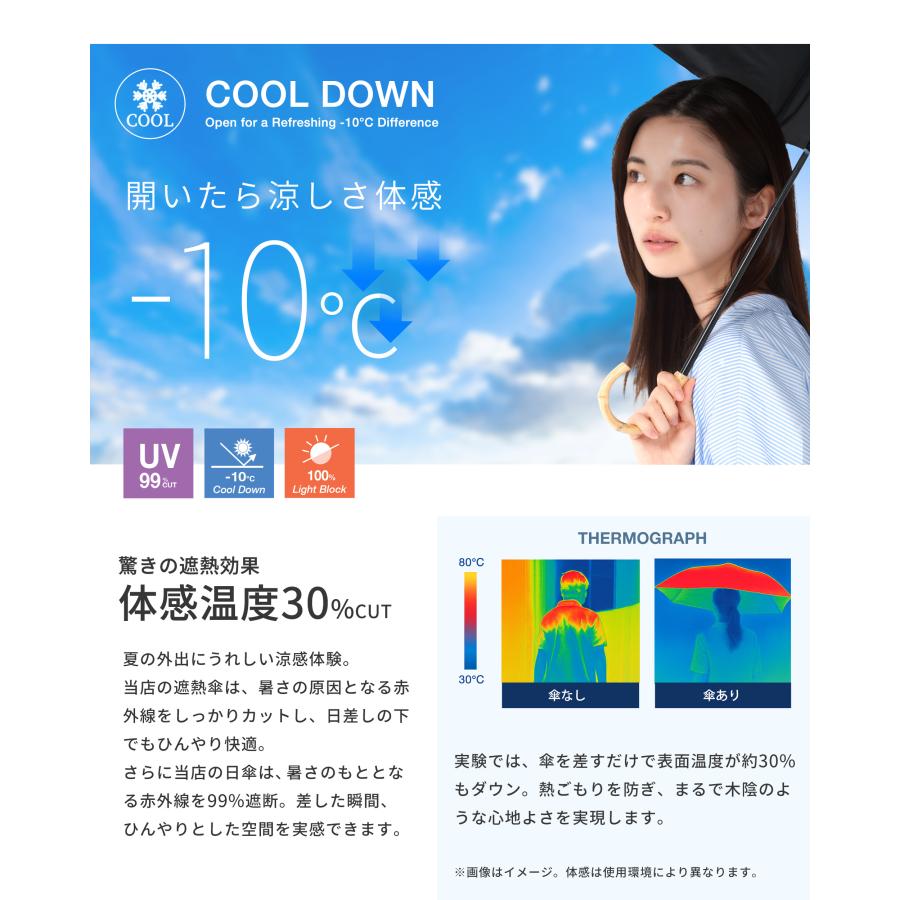 because 日傘 晴雨兼 バンブーハンドル 超軽量&スリム 折りたたみ傘 選べる6色 UV Air 遮光率100% 撥水加工 グレー ネイビー サックス ブラック 98cm : 和装通販 ...