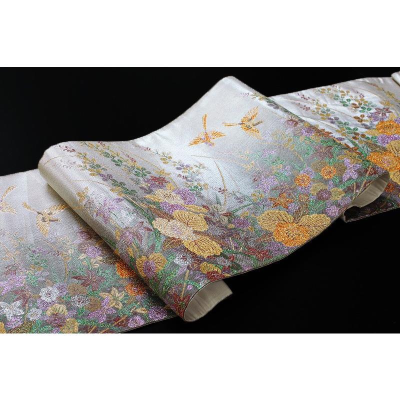 銀地 桔梗 萩 鳥 模様 正絹 金糸 六通 袋帯 和装 着物 y475 : 着物ちどり - 通販 - Yahoo!ショッピング