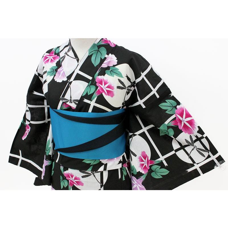 半額セール 浴衣 レトロ レディース フリーサイズ 単品 黒地 朝顔 トンボ 夏祭り 花火大会 Mサイズ Lサイズ 和装 着物 yu67-b ...