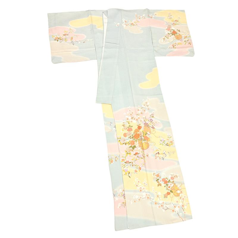 着物だいやす 557 訪問着 友禅 霞ぼかしに花籠文 薄藍色 身長サイズ：L【送料無料】【新品】 : 着物だいやす - 通販 - Yahoo!ショッピング