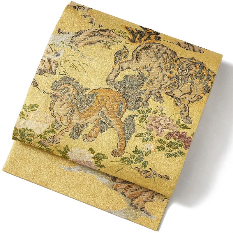 袋帯 西陣織 獅子 鳥獣戯画 金糸 仕立て上がり 二重太鼓 : dear 袋帯 西陣織 獅子 鳥獣戯画 金糸 仕立て上がり 二重太鼓 : dear