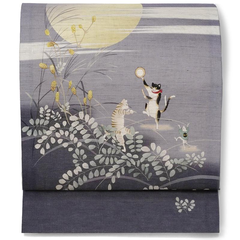 京袋帯 WAKKA 麻 月夜猫 猫又 鼠 ススキ 満月 紫 秋 妖怪 アニマル 夏帯 お太鼓 一重太鼓 : dear-japan - 通販 - Yahoo!ショッピング