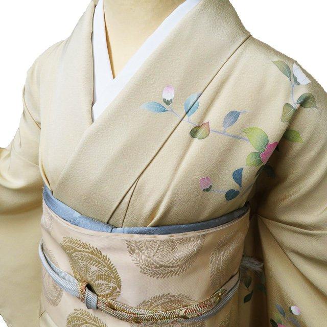 訪問着 着物 中古 正絹 袷 フォーマル 作家物 落款 花の図 反端付き 淡黄色 多色 身丈164cm 裄65cm L きもの北條 A1055-10 : 着物 中古 リサイクル 帯の きもの ...