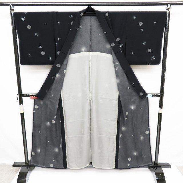 小紋 着物 中古 正絹 単衣 カジュアル 植物模様 黒色 身丈158cm 裄69cm M きもの北條 A910-3 : 着物 中古 リサイクル 帯の きもの北條 - 通販 - Yahoo!ショッピング