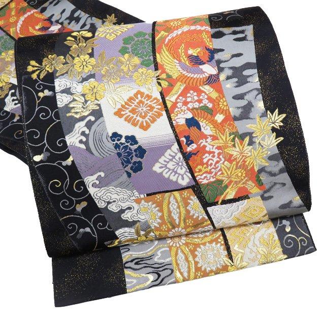 袋帯 中古 リサイクル 正絹 フォーマル 仕立て上がり 六通 短冊 花鳥文様 箔糸 黒色 多色 金銀 きもの北條 A970-15 : a970-15 : 着物 中古 リサイクル 帯の きもの ...