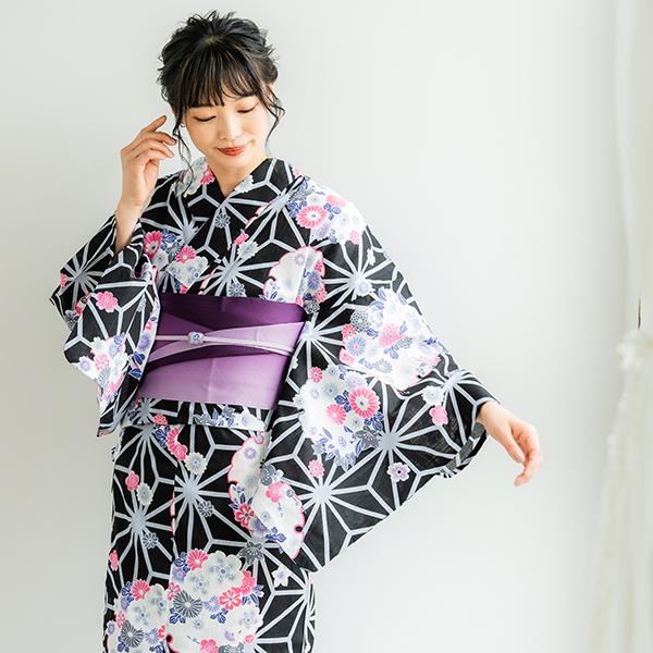 浴衣 レディース ホワイト 白 青 紫 ブルー パープル 花唐草 花