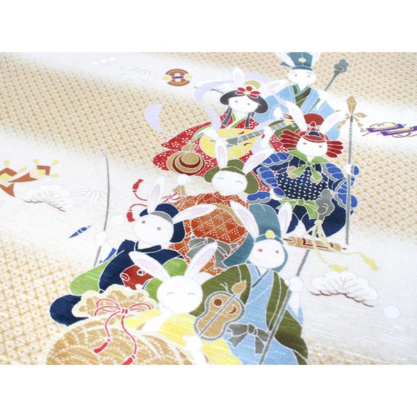 名古屋帯 正絹 新品 仕立て上がり カジュアル ベージュ 七福神 名古屋帯 正絹 新品 仕立て上がり カジュアル ベージュ 七福神