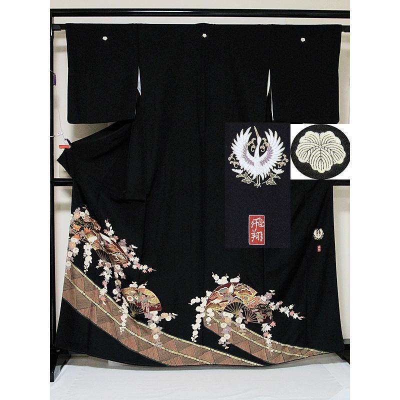 黒留袖 一越 比翼 正絹 落款 刺繍 扇に垣 四季花文 164cm前後の方ベスト 美品 : 021204-t4 : kimonoマルイチ - 通販 - Yahoo!ショッピング