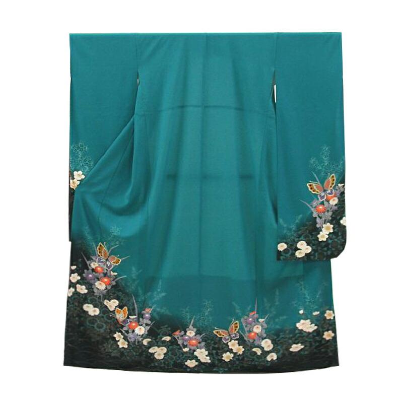 レンタル 振袖 18点セット 振袖レンタル フルセット f143-p 往復送料無料 振袖 M〜Lサイズ レンタル 振袖 緑 花柄 蝶 振袖 レディース レンタル着物 : f143-p : かし ...