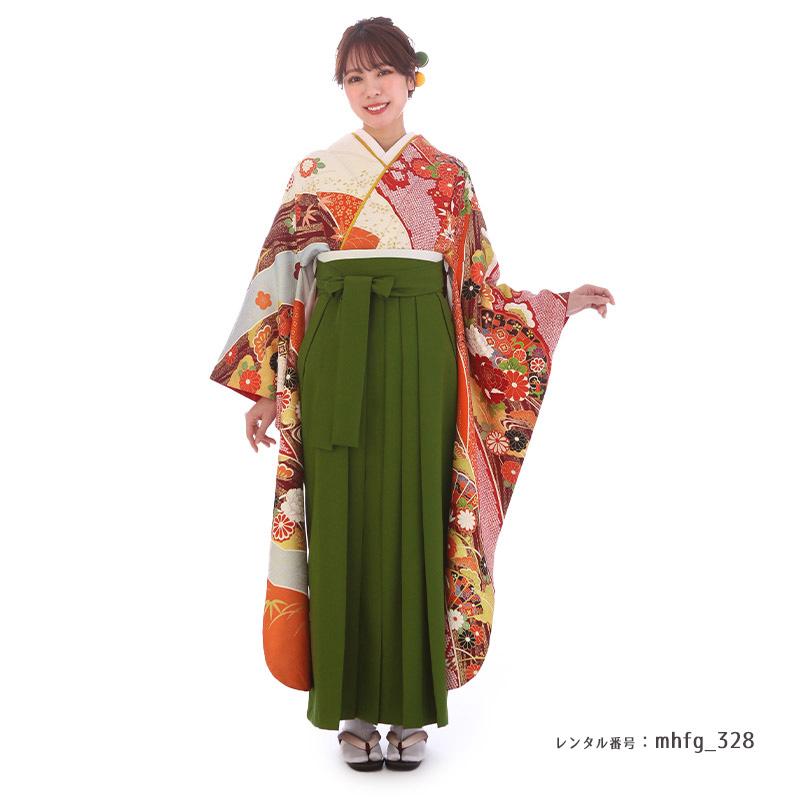 卒業式 振袖 袴 レンタル 桂由美 大学生 短大 専門学校 卒業式 女子 セット モダン レトロ mhfg_328 レッド ホワイト オリーブ :mhfg-328:着物レンタルマイセレクト ...