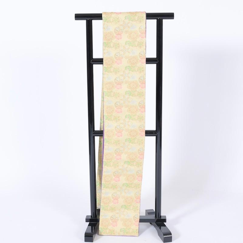 帯 半幅帯 薄黄色 鞠 小花 紫 麻の葉 両面 /A227 : キモノリザーブEC - 通販 - Yahoo!ショッピング