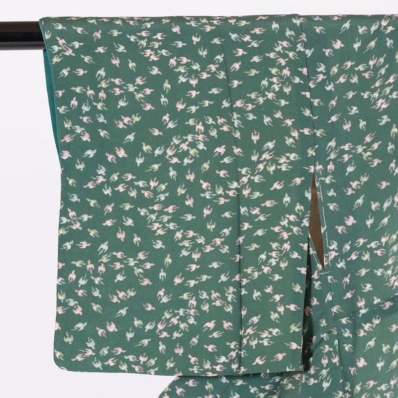 小紋 緑 薄紫 鳥 D002 : キモノリザーブEC - 通販 - Yahoo!ショッピング