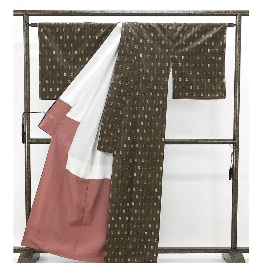 紬 未着用美品 正絹 縦縞井桁模様 身丈163.5cm 裄丈66.5cm 紬 未使用 新古品 着物 カジュアル d4034 : d4034 ...