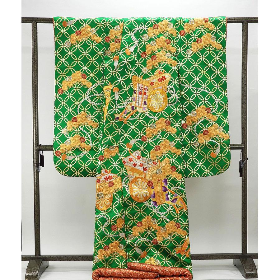 色打掛 正絹 七宝御所車模様 打掛 花嫁衣裳 婚礼 リサイクル 中古