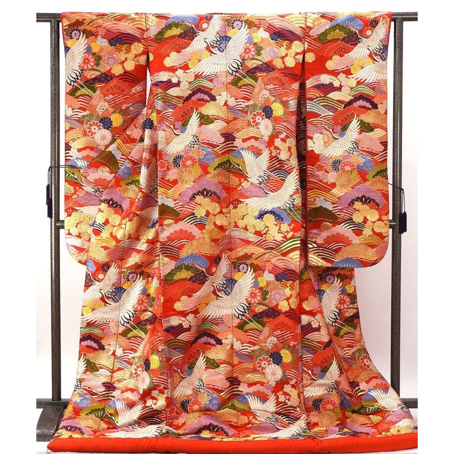 色打掛 正絹 吉祥 飛翔鶴 打掛 花嫁衣裳 婚礼 リサイクル 中古 着物 e3195 : きもの翔鶴 - 通販 - Yahoo!ショッピング