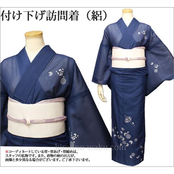 洗える夏着物(絽・付け下げ訪問着) Lフリーサイズ 紺色地に桜柄 洗える夏着物(絽・付け下げ訪問着) Lフリーサイズ 紺色地に桜柄