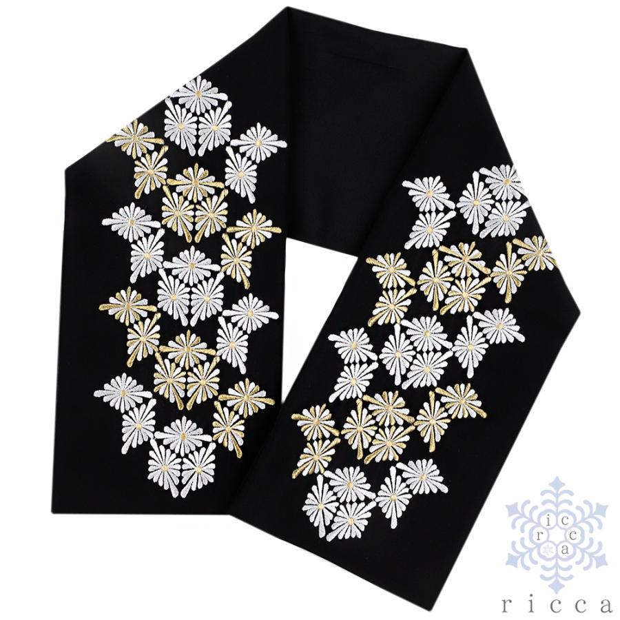 半衿 半襟 振袖 成人式 刺繍 黒地 白 金 金糸 オフホワイト 菊 菊菱 菱 文様 花 和柄 京和彩 おしゃれ 浪漫 No.10-5359 : 六華ricca - 通販 - Yahoo!ショッピング