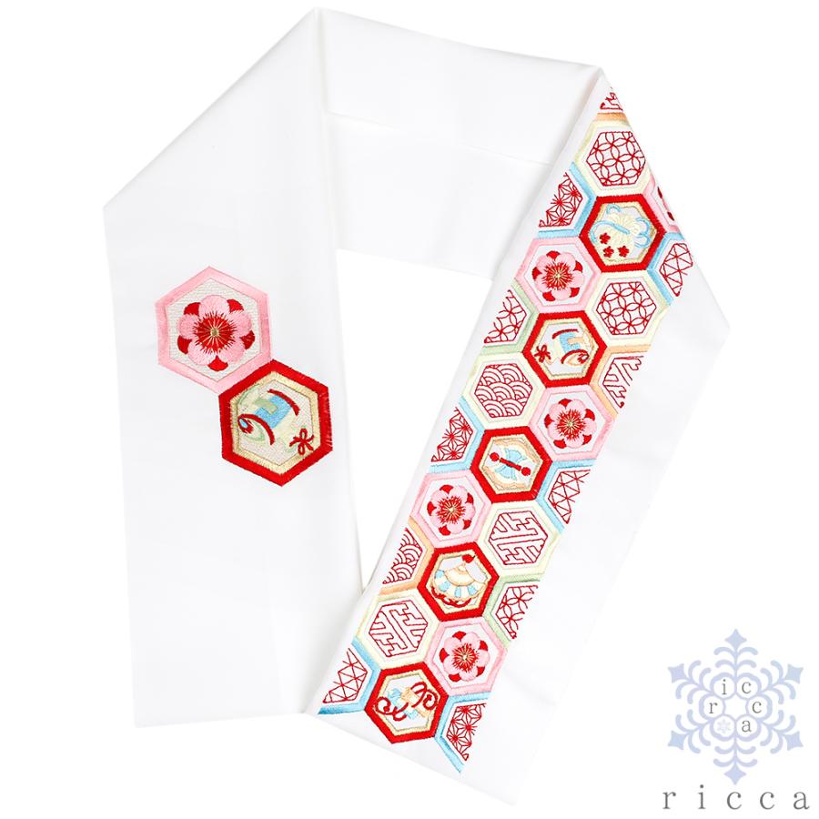 半衿 半襟 振袖 成人式 豪華刺繍 白地 赤 薄ピンク 水色 青 薄緑 薄黄色 金 金糸 オフホワイト 亀甲模様 宝尽くし 梅 花 紗綾型 青海波 麻の葉 七宝 No.10-5429 :10 ...