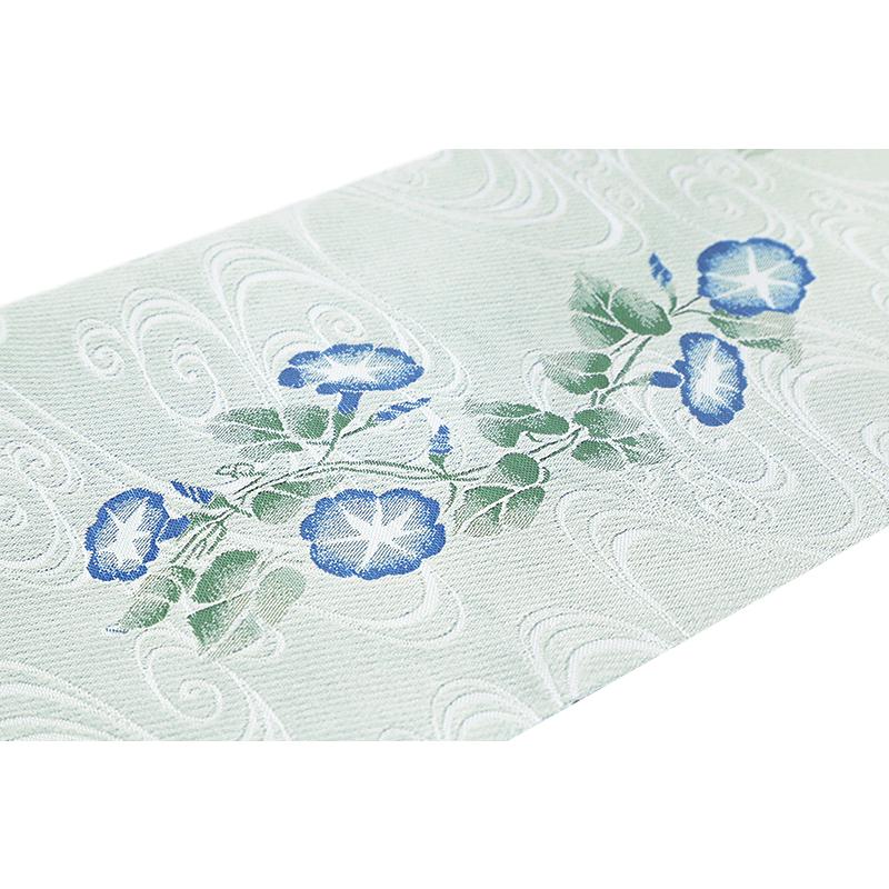 半幅帯 浴衣帯 ゆかた帯 桐生織 ポリエステル オフホワイト ライトグレー 花 朝顔 観世水 流水 和柄 麻の葉 リバーシブル ユニ No.10-5575 : 六華ricca - 通販 ...