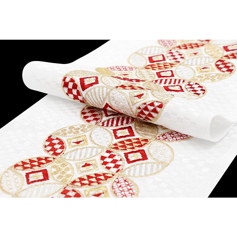 半衿 半襟 振袖 成人式 豪華刺繍 白地 オフホワイト 金 ゴールド 赤 銀 シルバー 七宝繋ぎ 市松 鹿の子 鱗 ストライプ 縞 菱 綸子 シルエーヌ 礼装用 No.10-6336 :10 ...