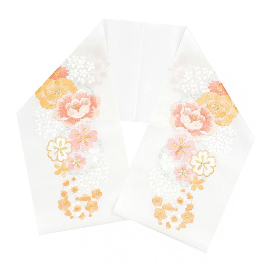 半衿 振袖 成人式 訪問着 刺繍 白地 金糸 礼装用 塩瀬 オレンジ ピンク 緑 梅 桜 菊 牡丹 雪輪 結婚式 日本製 ポリエステル 着 No.10-6603 : 六華ricca - 通販 ...