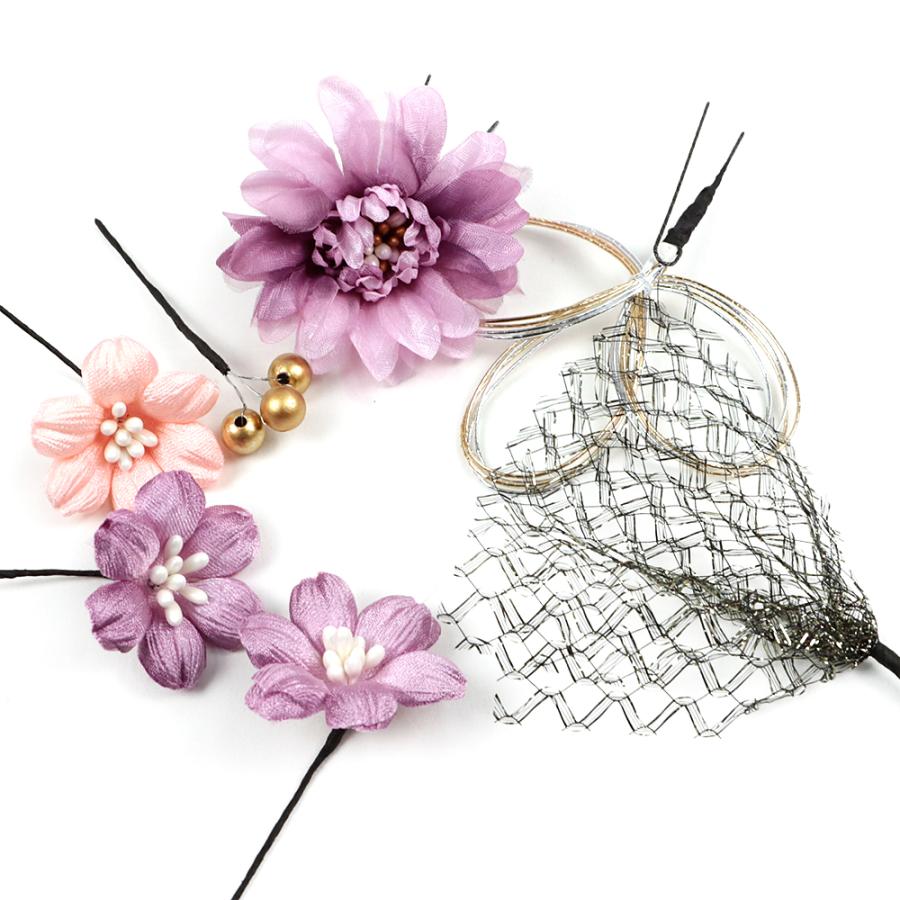 髪飾り 成人式 水引 振袖 袴 花 7点セット 紫 ピンク 黒 ゴールド レース 菱 和柄 Uピン Iピン ニュアンスカラー かわいい No.12-0366 : 六華ricca - 通販 ...