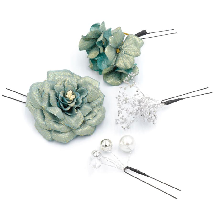 髪飾り 成人式 花 振袖 袴 ラメ キラキラ ゴールド グリーン 緑 シルバー 4点セット かすみそう ビーズ 小さい 大きい かん No.12-0982 : 六華ricca - 通販 ...