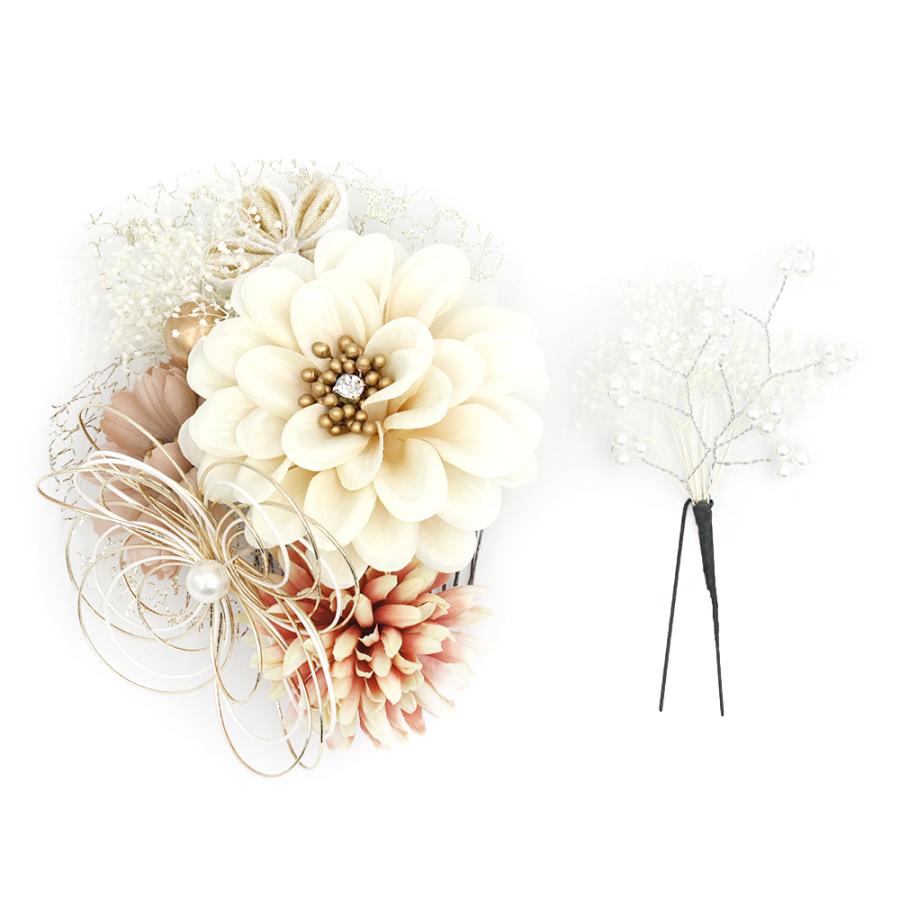 髪飾り 成人式 ちりめん 水引 つまみ細工 ゴールド 振袖 袴 花 白 ピンク レース かすみそう パール ビーズ ラインストーン 大 No.12-1069 : 六華ricca - 通販 ...