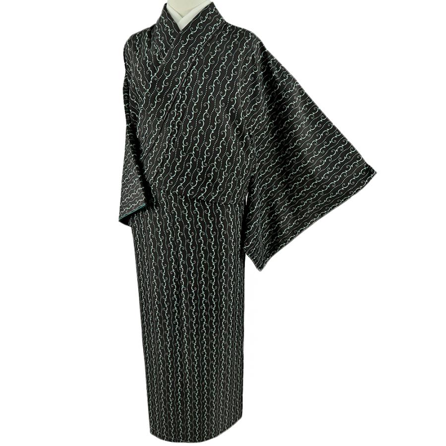 小紋 着物 ポリエステル 洗える着物 黒地 猫唐草 仕立て上がり 袷 カジュアル 身丈168cm 裄69cm Lサイズ No.3-0472 : 六華ricca - 通販 - Yahoo!ショッピング