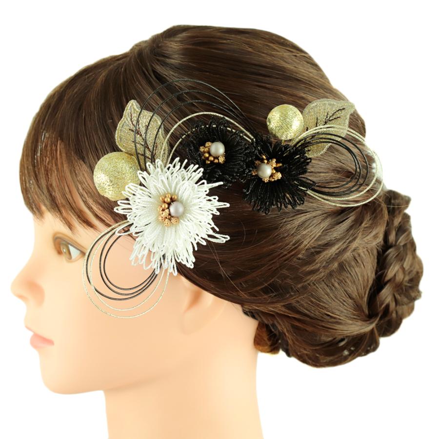 髪飾り 成人式 水引 振袖 袴 花 2点セット 白 黒 ゴールド 玉飾り リーフ 葉 ビーズ ユニーク 個性的 小さい Uピン 大人可愛い No.9-5222 : 六華ricca - 通販 ...