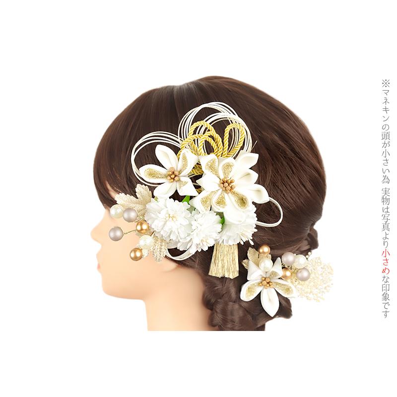 髪飾り 成人式 つまみ細工 ゴールド 振袖 袴 花 白 房 組紐 レース パール ビーズ かすみそう ブリザーブドフラワー 和柄 大き No.9-5324 : 六華ricca - 通販 ...