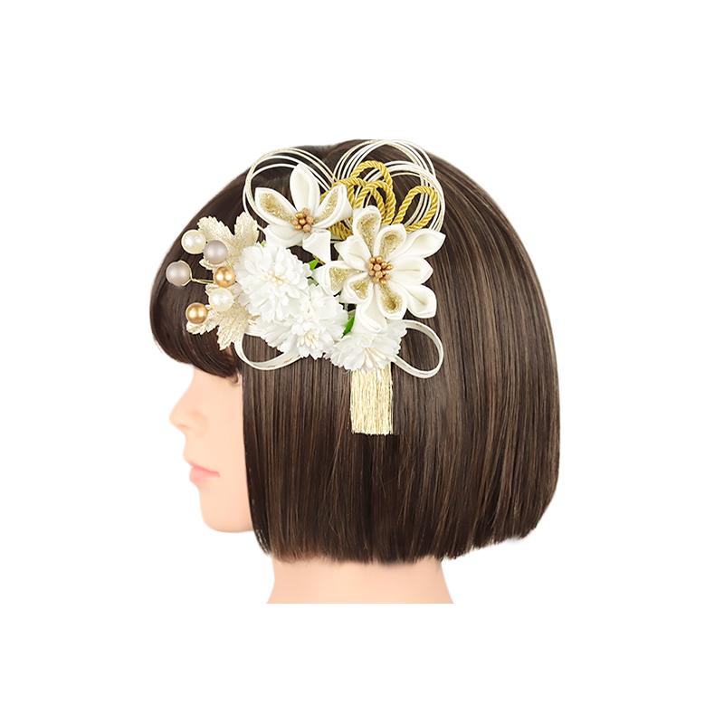 髪飾り 成人式 つまみ細工 ゴールド 振袖 袴 花 白 房 組紐 レース パール ビーズ かすみそう ブリザーブドフラワー 和柄 大き No.9-5324 : 六華ricca - 通販 ...