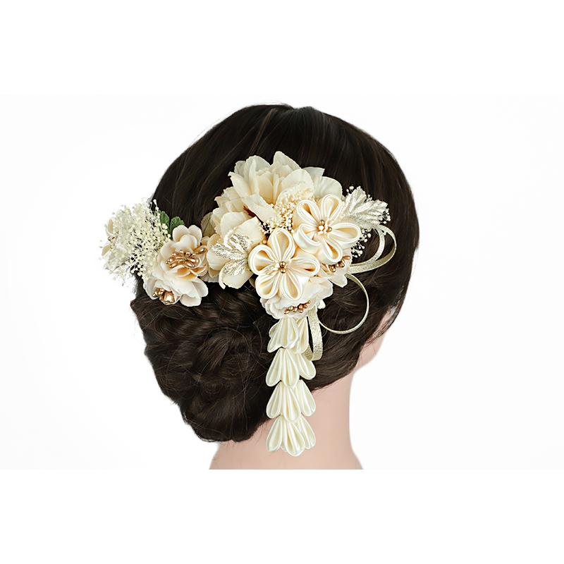 髪飾り 成人式 振袖 3点セット つまみ細工 白 クリーム ゴールド ラメ さがり 造花 かすみそう 水引 和風 大きい 小さい コーム No.9-5343 : 六華ricca - 通販 ...