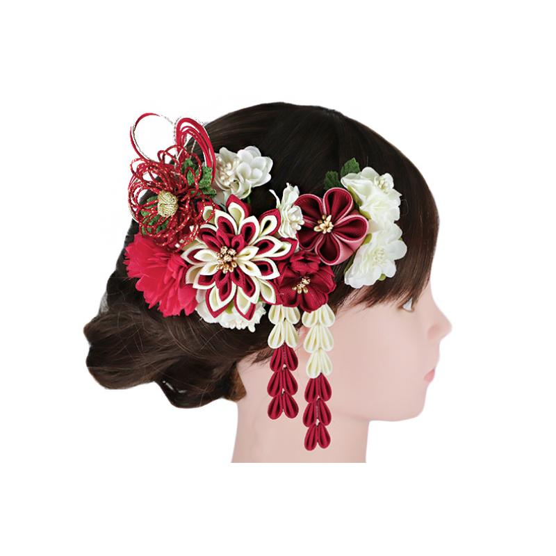 髪飾り 成人式 振袖 2点セット 赤 ピンク ワインレッド 白 緑 ゴールド つまみ細工 剣つまみ さがり 水引 和柄 ビーズ コーム No.9-5363 : 六華ricca - 通販 ...