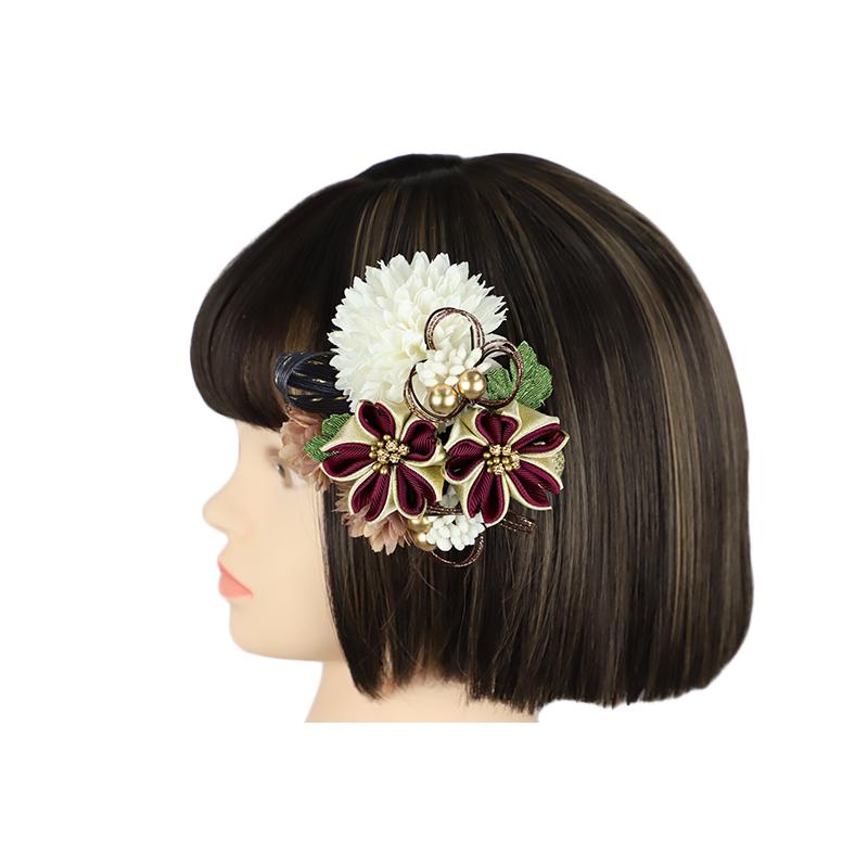 髪飾り 成人式 振袖 3点セット 赤紫 ワインレッド 白 ピンク つまみ細工 組紐 水引 パールビーズ 鞠菊 造花 大きい 小さい コー No.9-5465 : 六華ricca - 通販 ...