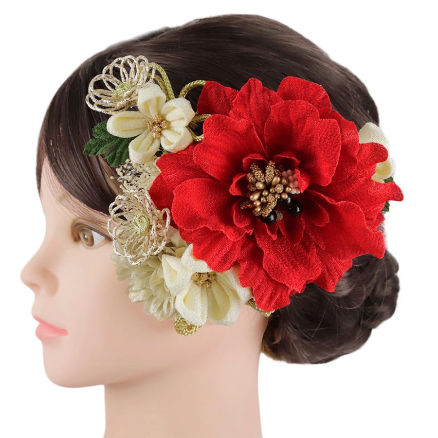 髪飾り 成人式 つまみ細工 赤 ゴールド 振袖 袴 花 菊 かすみそう シャンパンゴールド 白 ちりめん 組紐 ビーズ 大きい 小さい No.9-5572 : 六華ricca - 通販 ...