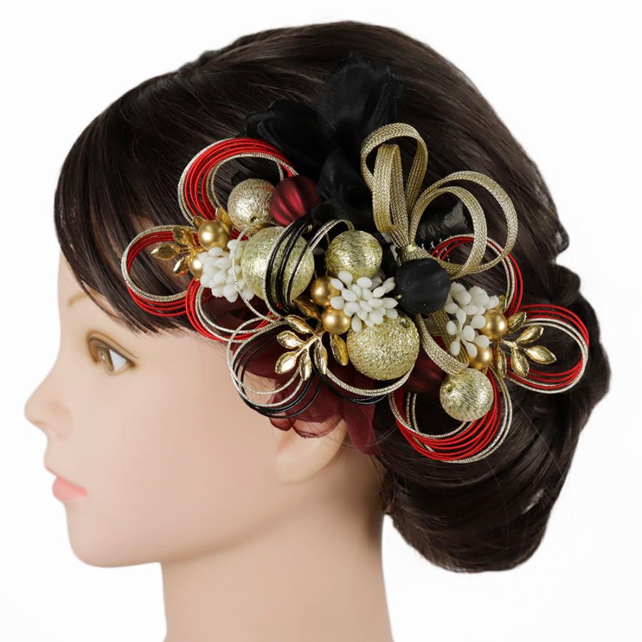 髪飾り 成人式 赤 水引 ゴールド 振袖 袴 花 黒 玉飾り 組紐 レース リーフ 大きい 小さい 2点セット 着物 和装 かんざし コー No.9-5596 : 六華ricca - 通販 ...