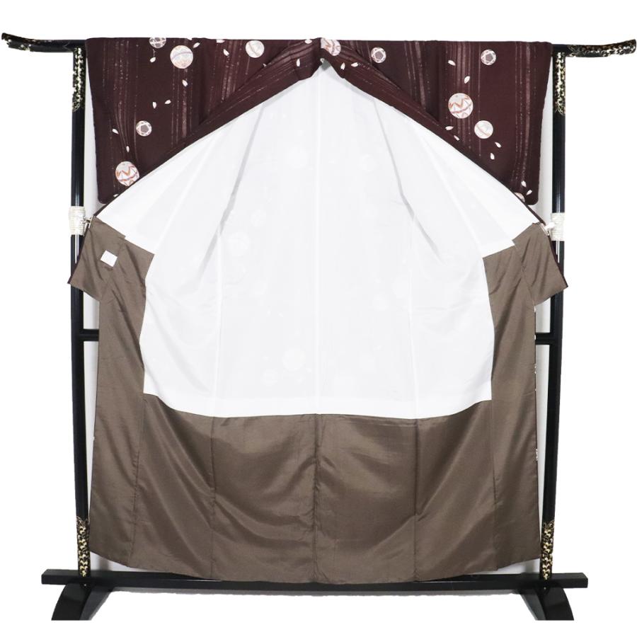 小紋 化繊 赤茶紫 手毬 桜花びら 縦縞 Mサイズ A5185 新品 着物 こもん レディース ポリエステル ギフト 春秋冬シーズン 送料込み ...