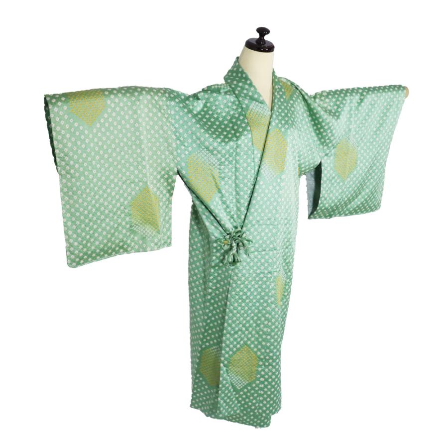 春秋冬用 和装コート ロングコート 道中着 袷 正絹 緑 金茶 絞り 亀甲文 17号 LLサイズ A5214 美品 こーとレ ディース ギフト 送料込み : きもの千葉 - 通販 ...