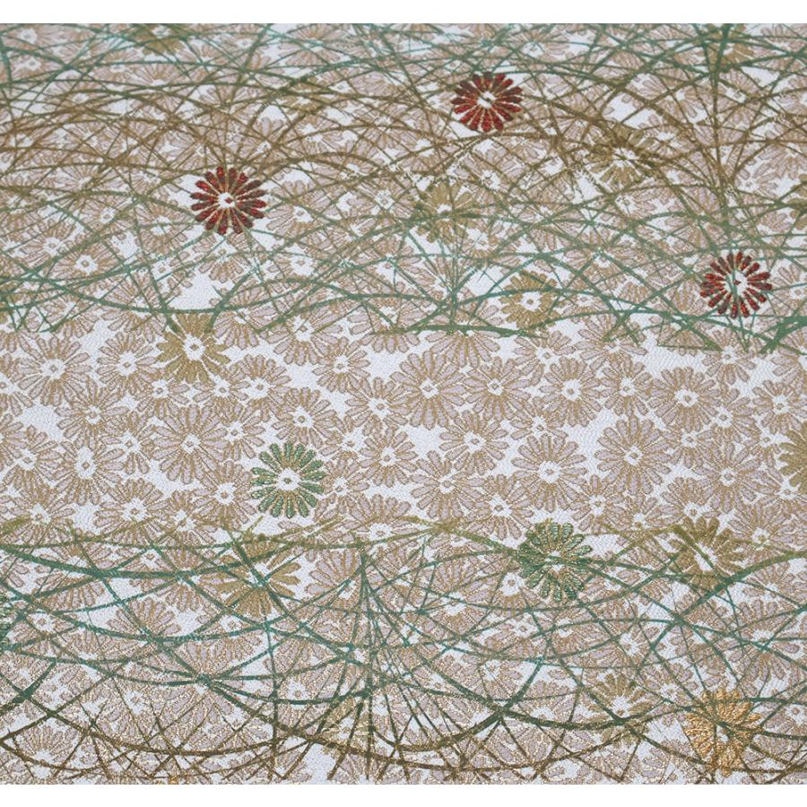 訪問着用 袋帯 正絹 抹茶色 緑 ベージュ 金 菊 草柄 Sサイズ F7320 新品 ふくろおび レディース シルク ギフト セミフォーマル ...