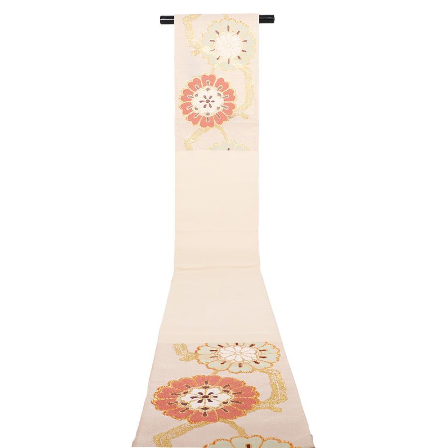 礼装用 袋帯 正絹 そくあや織 香彩菊花文 ベージュ 金 菊花文 Lサイズ F8378 美品 レディース シルク フォーマル ギフト 送料無料 ...