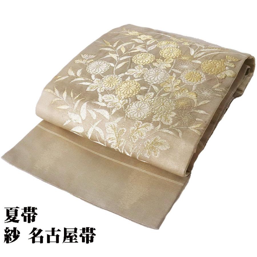 紗 名古屋帯 正絹 薄緑 金 銀 菊 桔梗 N2599 Mサイズ レディース 夏着物 単衣 盛夏 シルク 6月7月8月9月シーズン 送料込み : きもの千葉 - 通販 - Yahoo!ショッピング