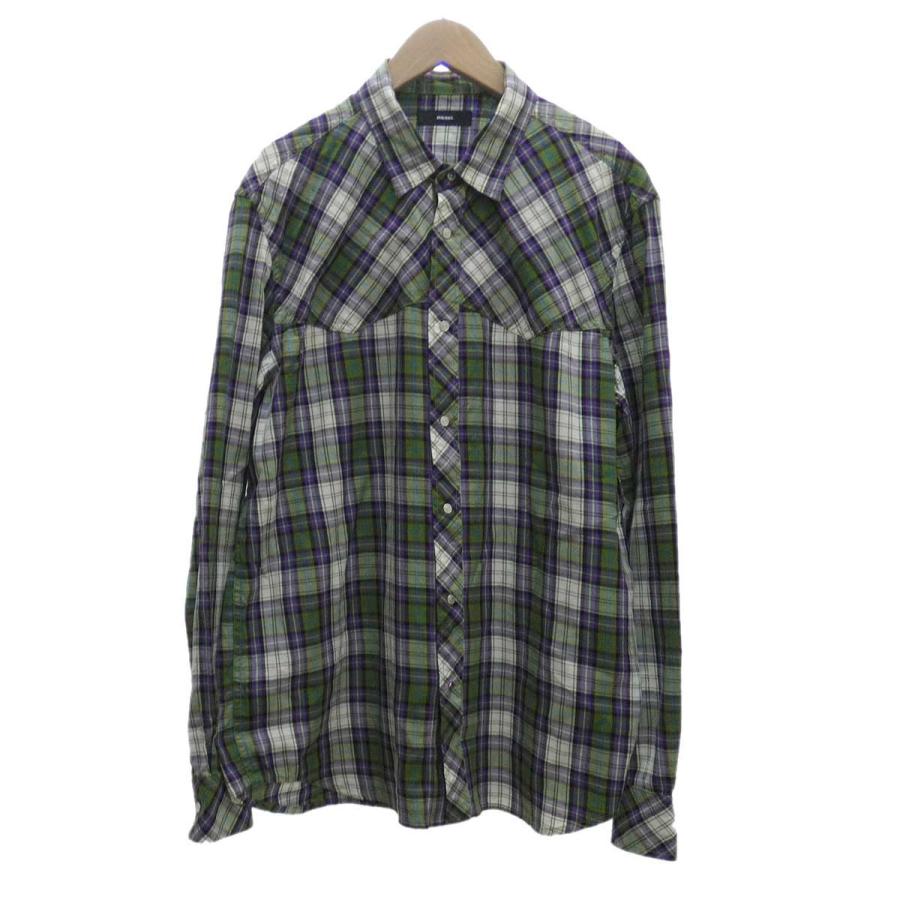 DIESEL チェックシャツ パープル×グリーン サイズ：L (堅田店) 200202 : カインドオルYahoo!店 - 通販 - Yahoo!ショッピング